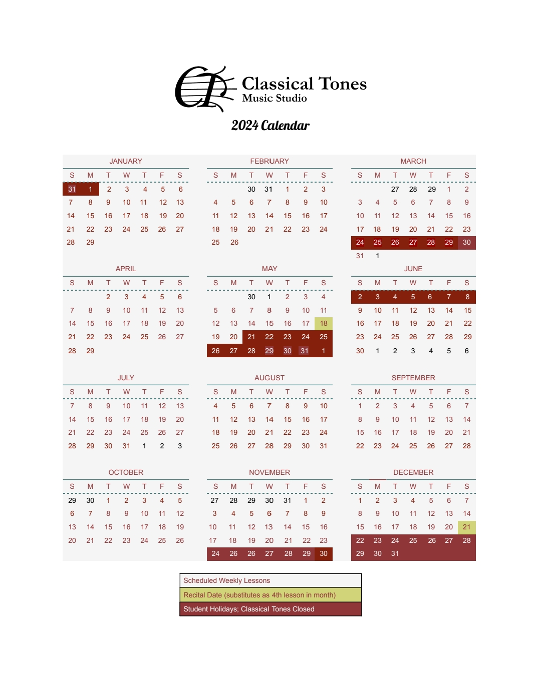 Class Schedules – Classical Tones